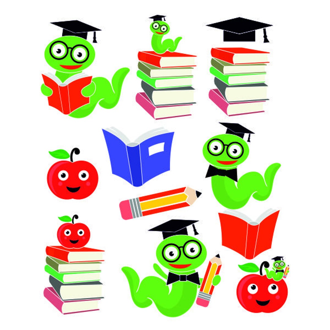 Book Worm School Supplies Teacher Cuttable Design SVG PNG DXF & Eps ...