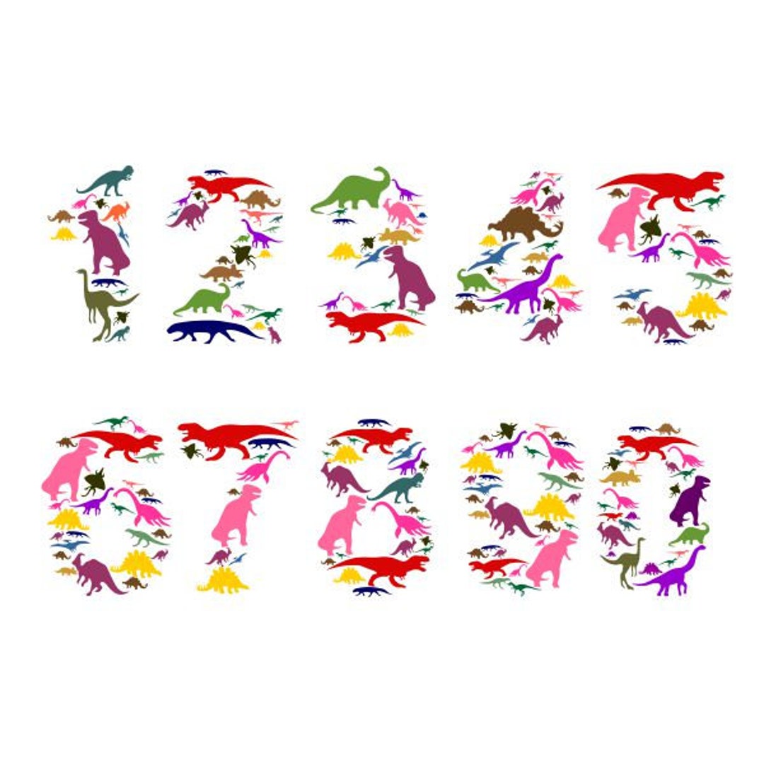 Dinosaur Numbers Font Birthday Cuttable Design SVG PNG DXF & Eps ...