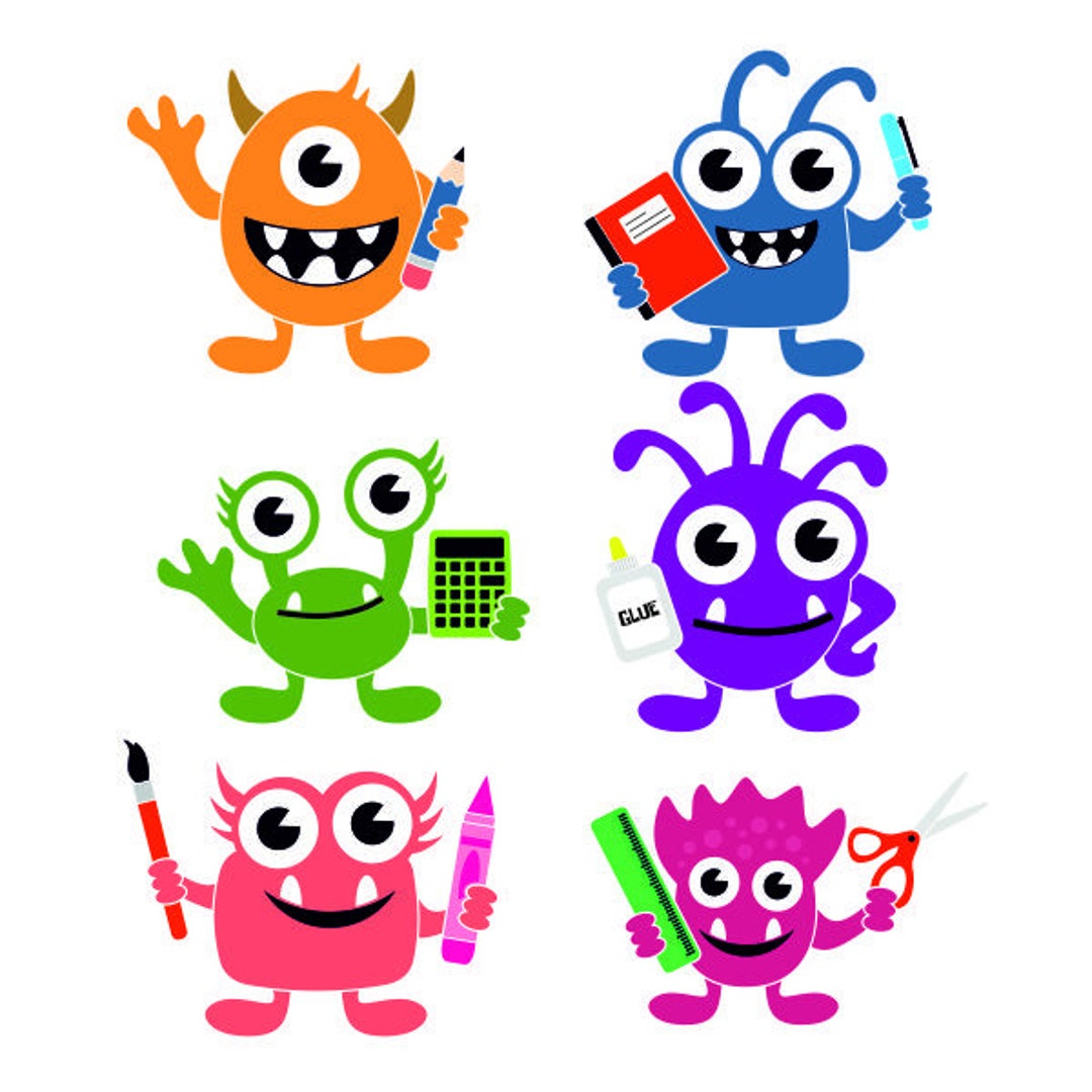 Fun School Monster Supplies Teacher Cuttable Design SVG PNG DXF & Eps ...
