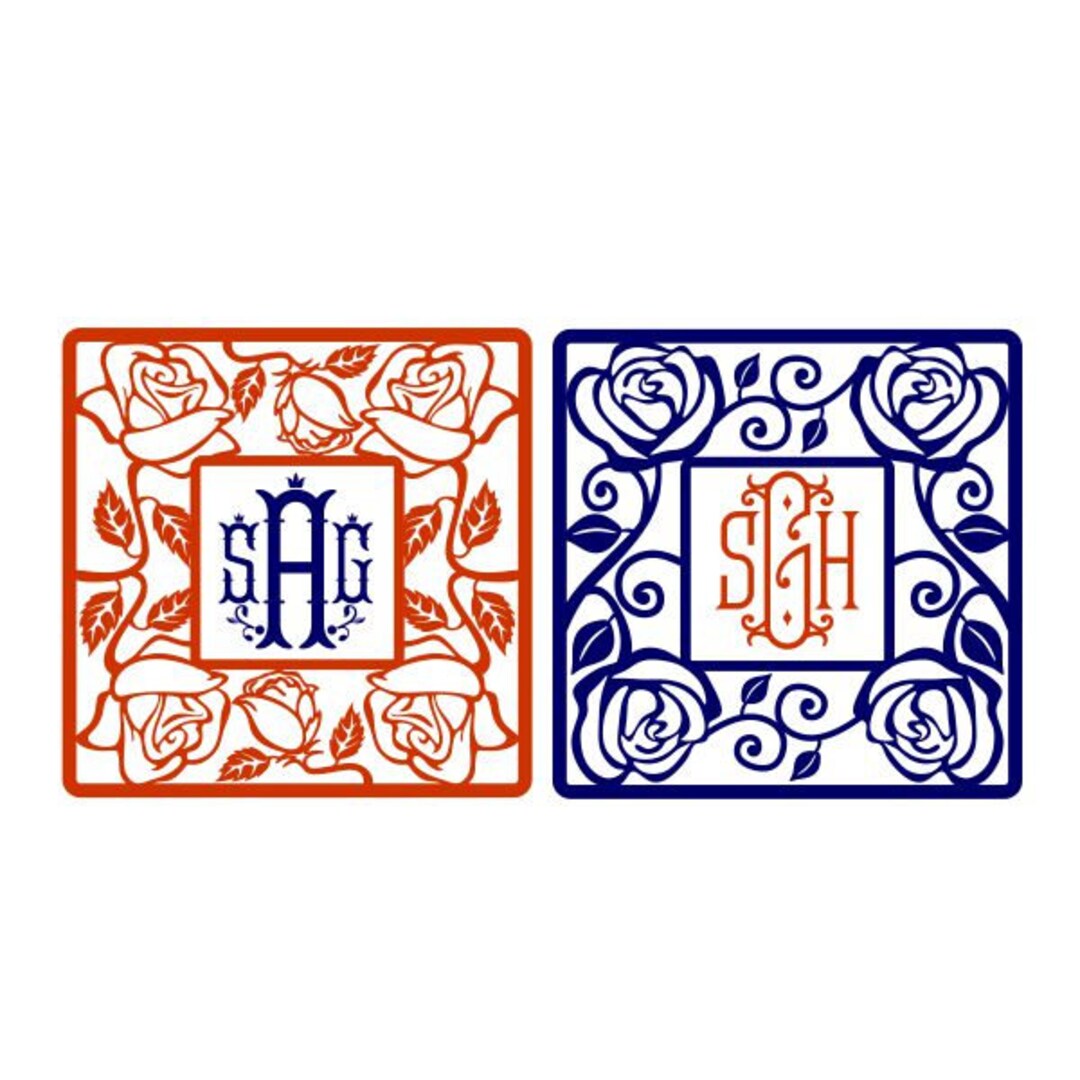 Rose Frame Monogram Cuttable Design SVG PNG DXF & Eps Designs Cameo ...