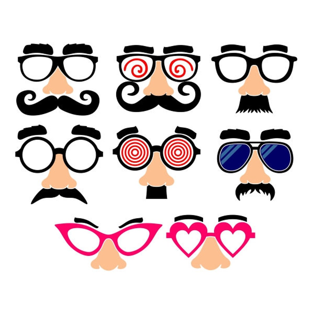 Funny Face Mustache Mask Photo Booth Prop Cuttable Design SVG PNG DXF ...