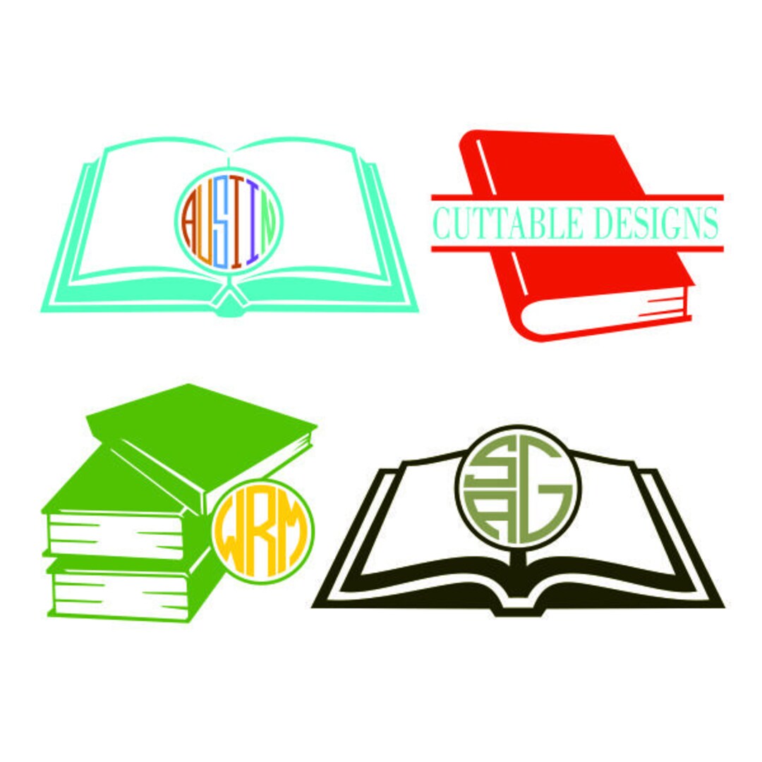 School Books Frame Book Monogram Reading Cuttable Design SVG PNG DXF ...
