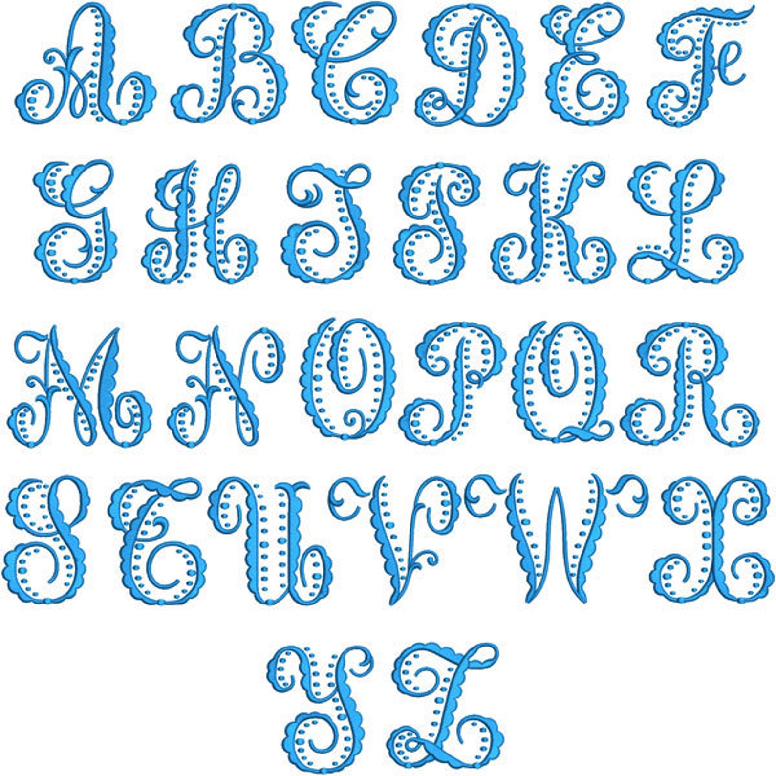 Gemma Scallop Embroidery Font Font Monogram Alphabet Letters INSTANT ...