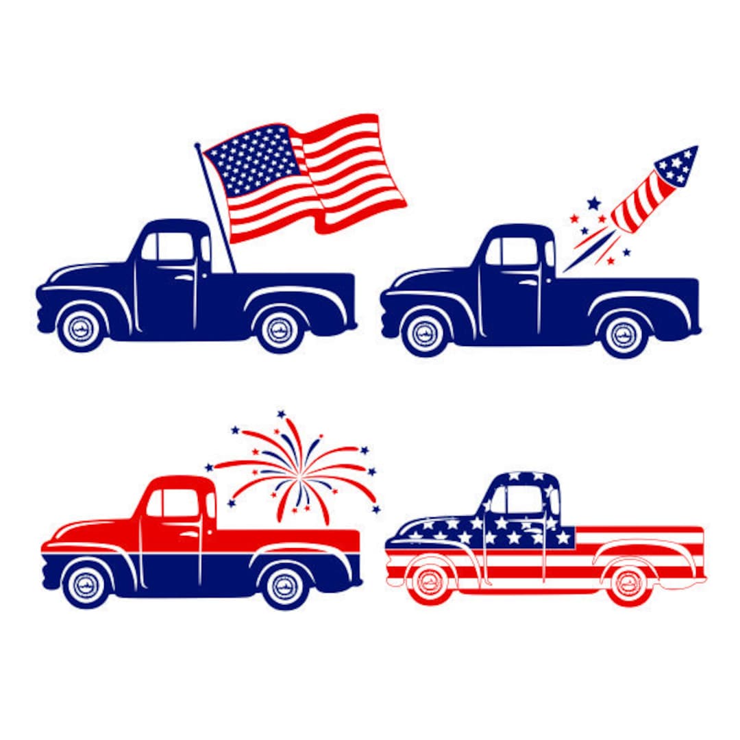 Fourth of July 4th Vintage Truck Pack Cuttable Design SVG PNG DXF & Eps ...