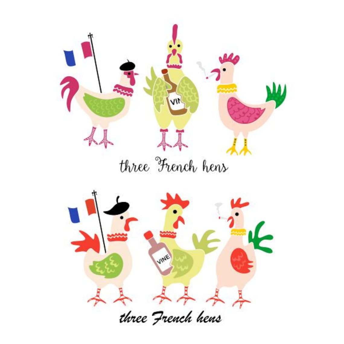 Three French Hens Christmas Cuttable Design SVG PNG DXF & eps | Etsy