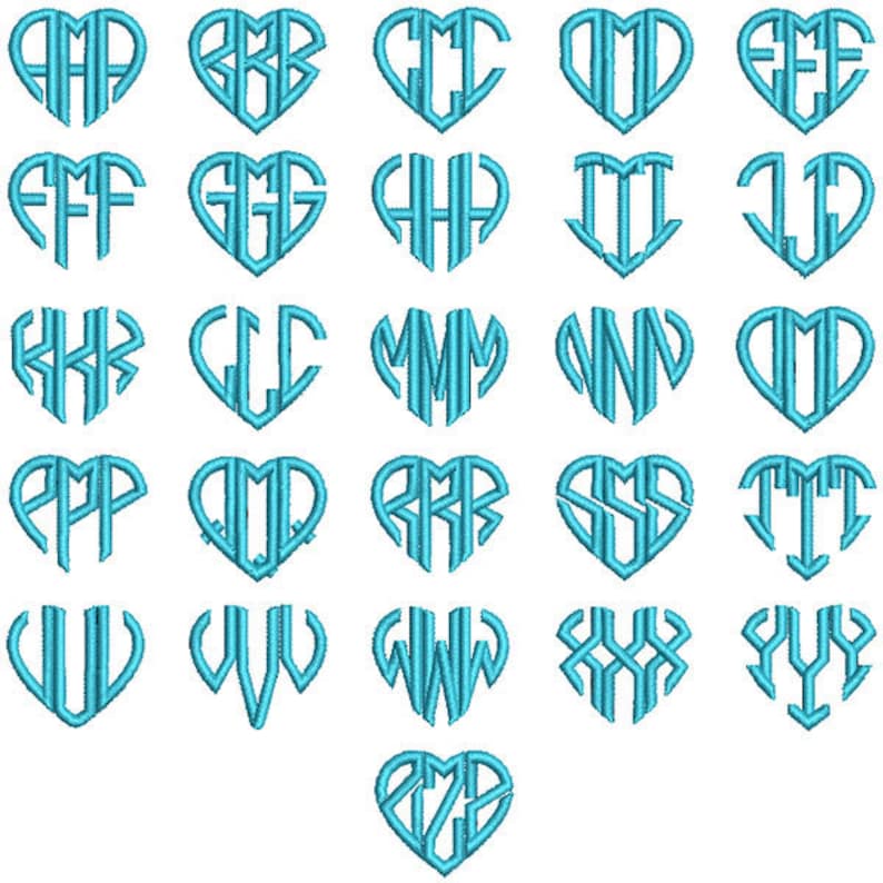 Heart Love Monogram Machine Embroidery Font Alphabet Letters - Etsy