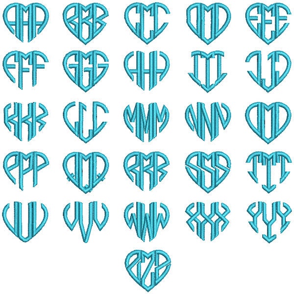 Heart Love Monogram Machine Embroidery Font Alphabet Letters | Etsy
