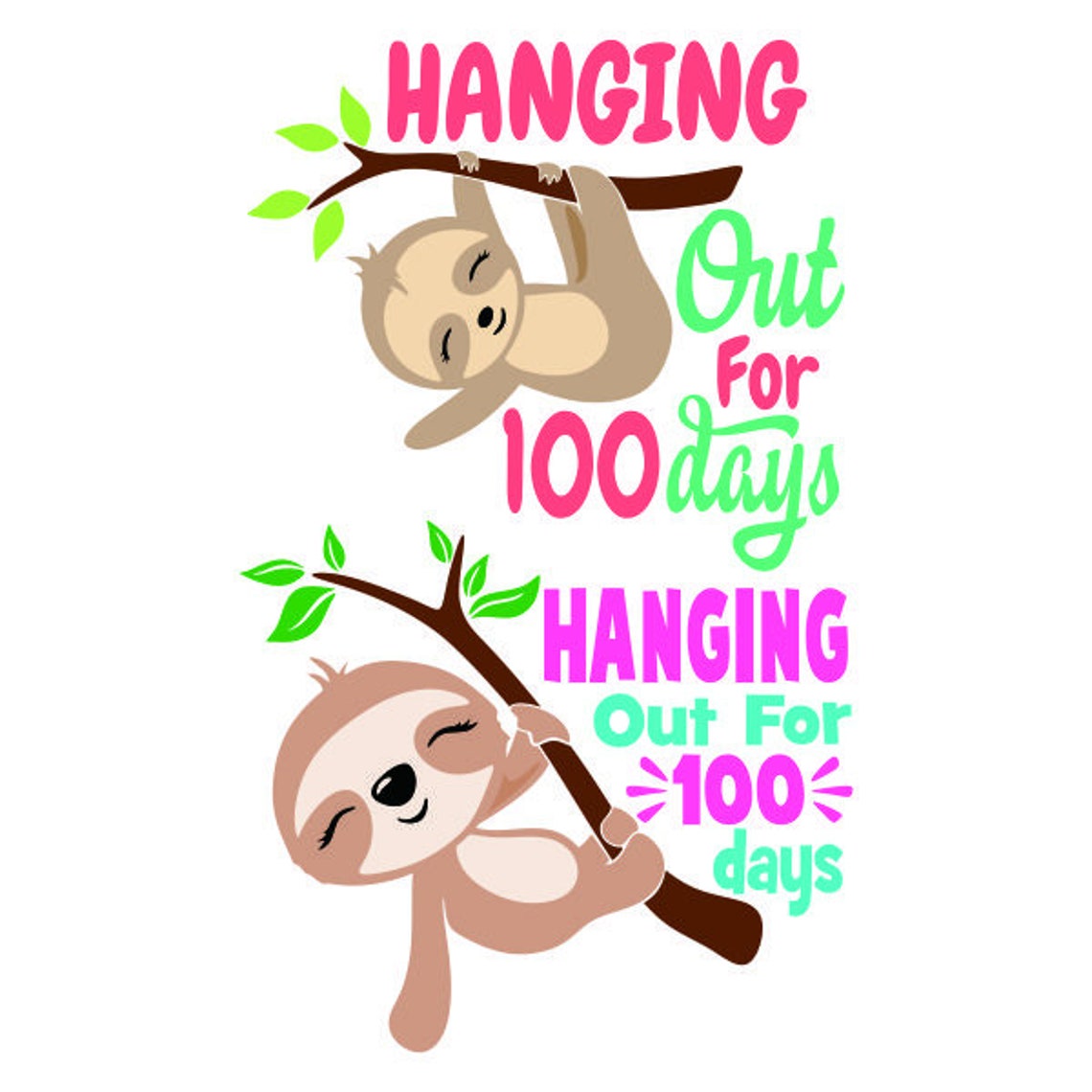 100 Days of School Sloth Animal Cuttable Design SVG PNG DXF & - Etsy