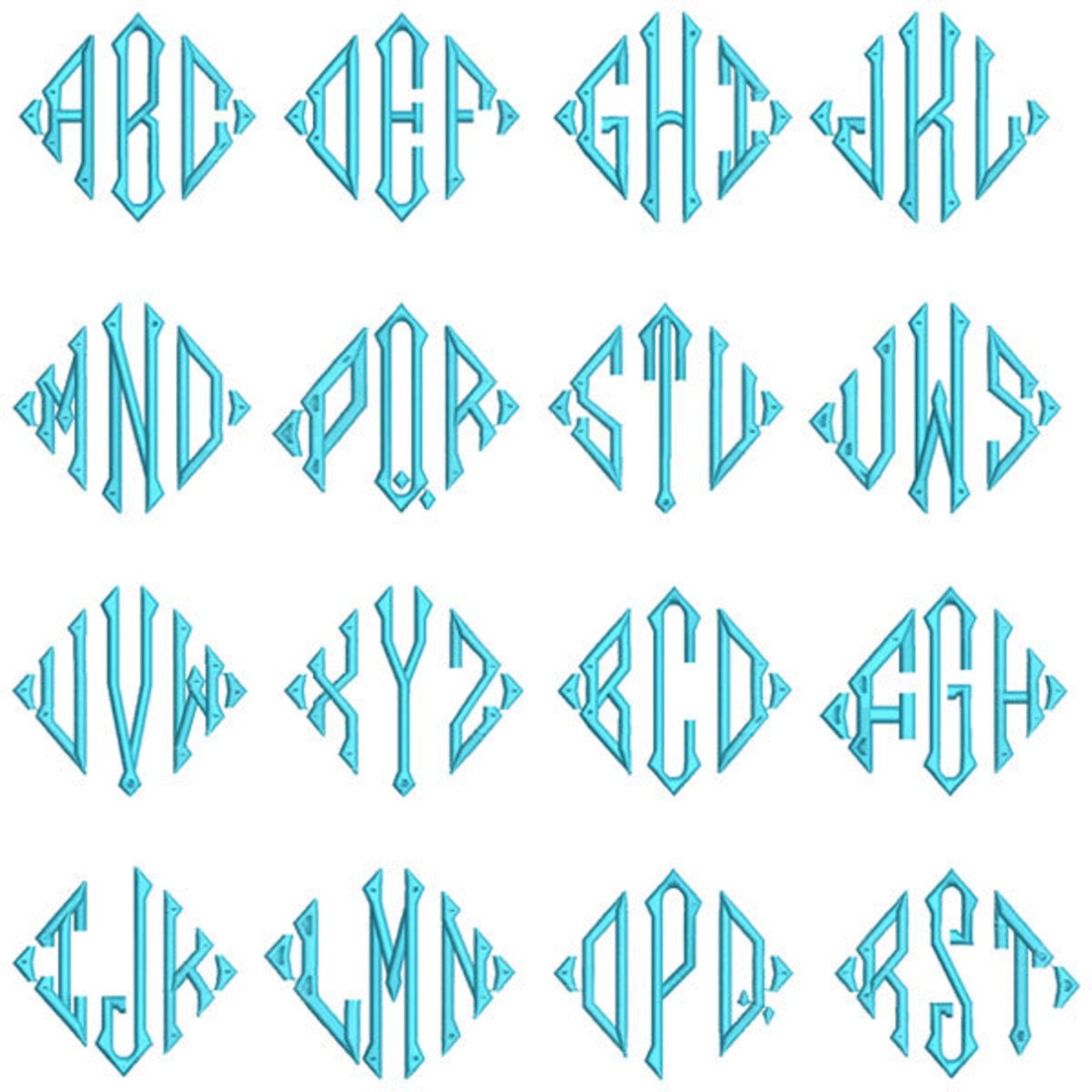 Diamond Tri Gothic Monogram Machine Embroidery Font Alphabet | Etsy