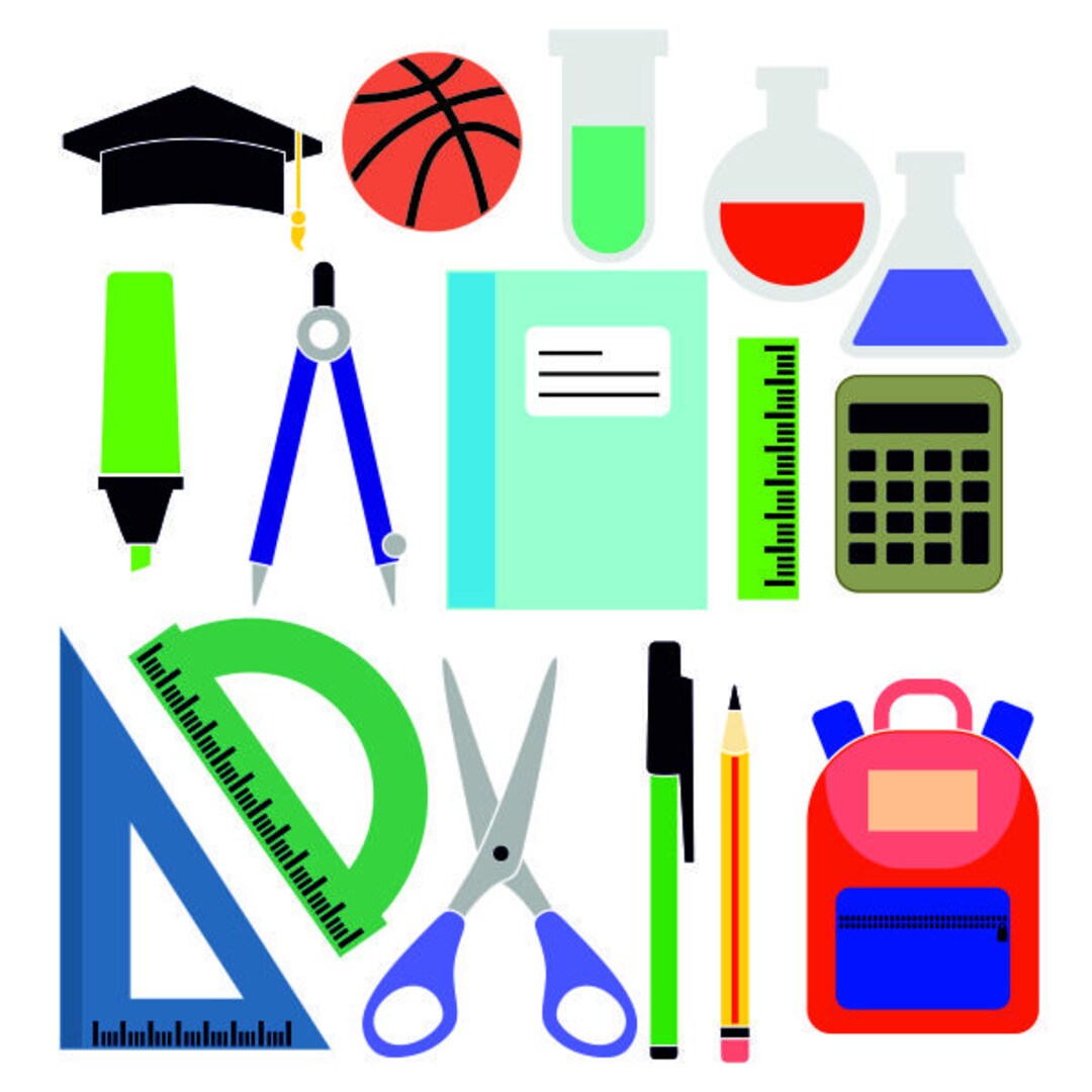 School Supplies Teacher Back to Cuttable Design SVG PNG DXF & - Etsy