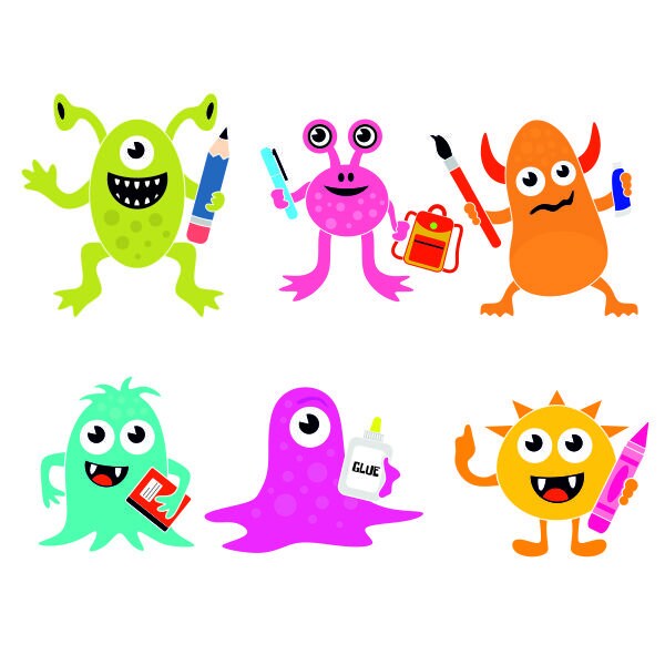 School Monster Supplies Teacher Cuttable Design SVG PNG DXF & Eps ...