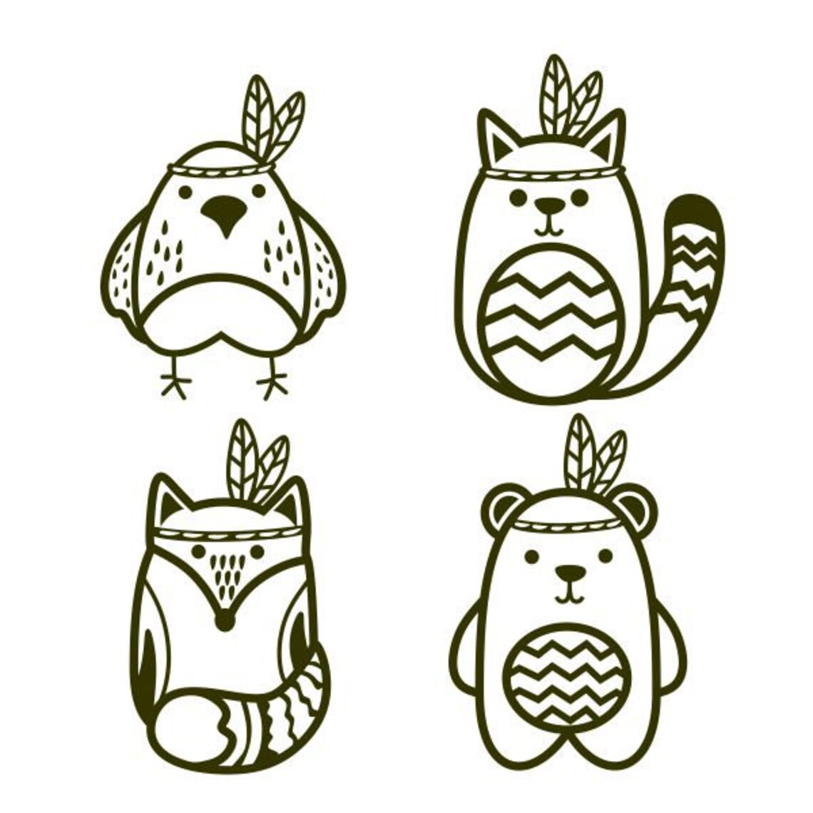 Native Indian Animals Bird Bear Fox Cuttable Design SVG PNG - Etsy