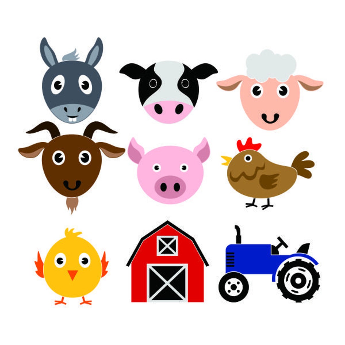 Farm Barn Cow Sheep Pig Goat Donkey Animal Cuttable Design | Etsy