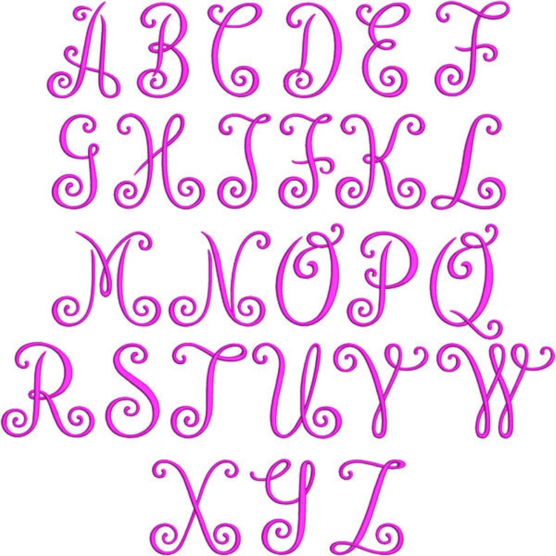 Ava Curlz Embroidery Font Monogram Alphabet Letters INSTANT - Etsy
