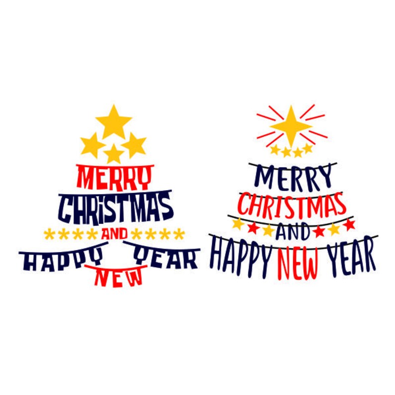 Merry Christmas and Happy New Year Tree Cuttable Design SVG - Etsy