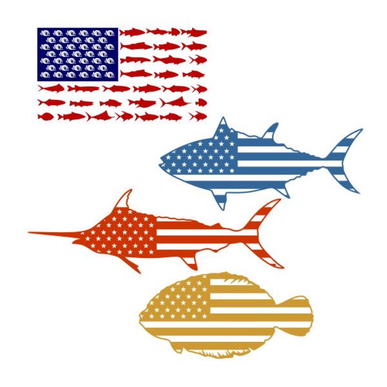 Fish Usa Flag United States Cuttable Design SVG PNG DXF & Eps - Etsy
