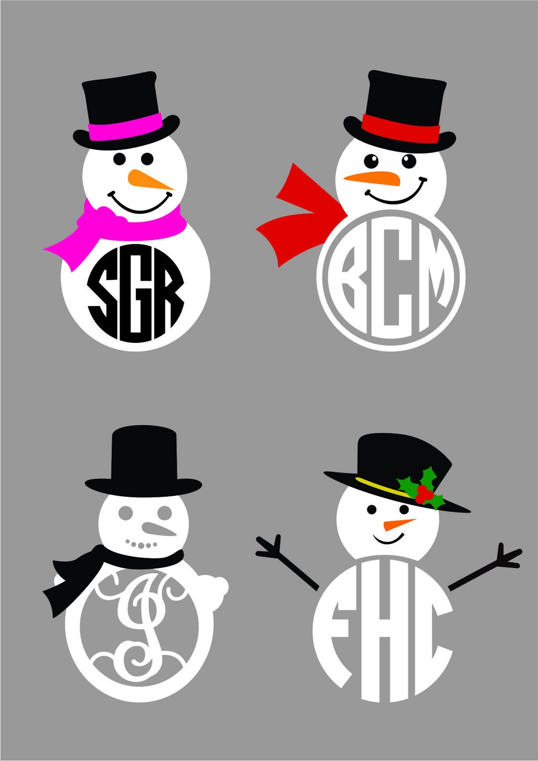 Snowman Monogram Pack Cuttable Design SVG PNG DXF & Eps Designs Cameo ...