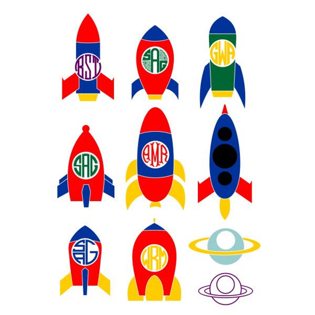 Rocket Ship Frame Monogram Cuttable Design SVG PNG DXF & Eps Designs ...