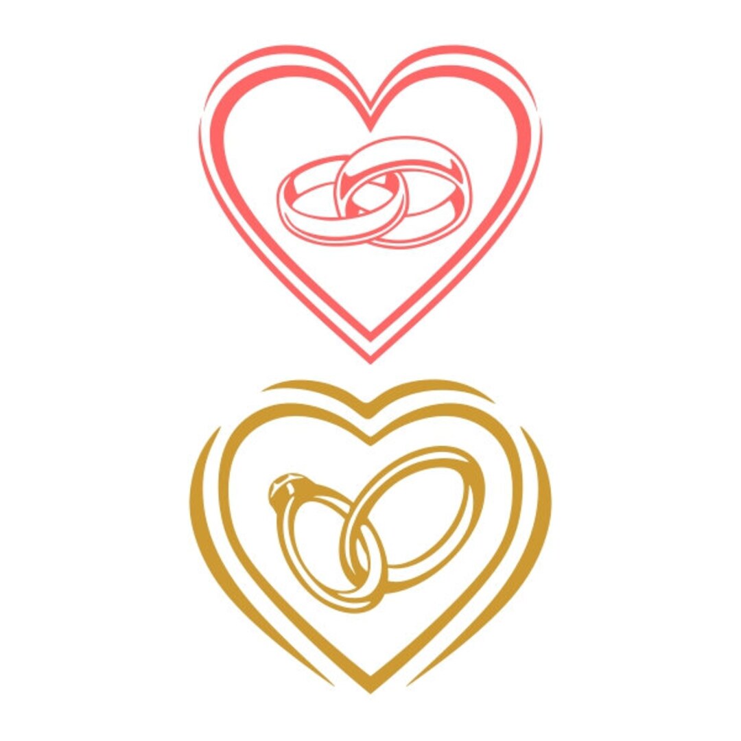 Heart Wedding Ring Pack Cuttable Design SVG PNG DXF & Eps Designs Cameo ...