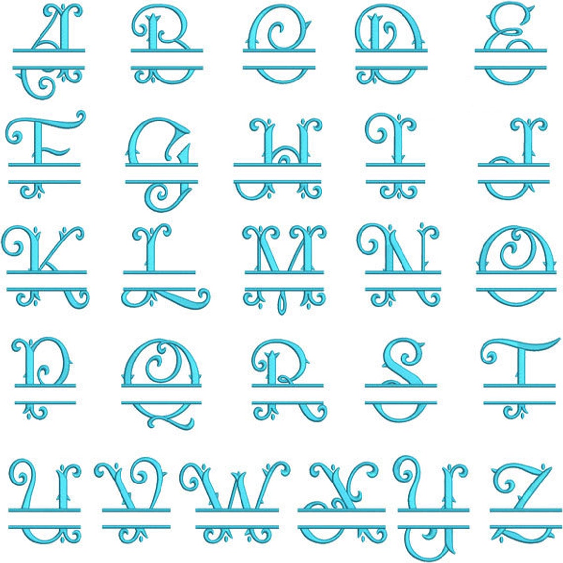 Amber Split Embroidery Font Monogram Alphabet Letters INSTANT - Etsy