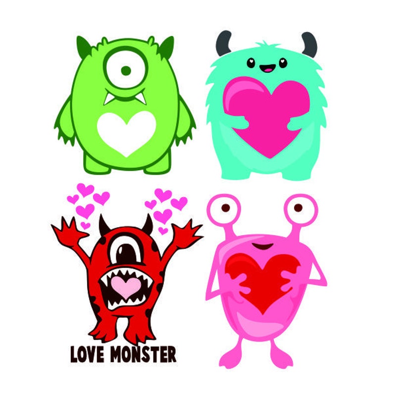 Love Monster Valentines Day Cuttable Design SVG PNG DXF & Eps - Etsy