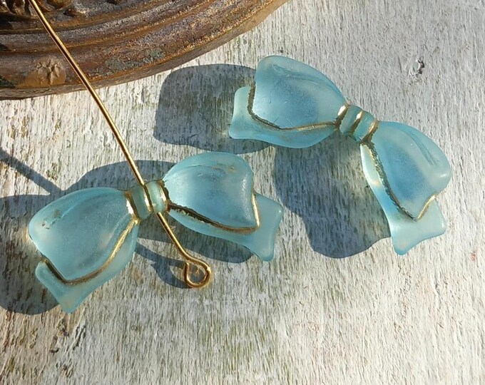 Blue and Gold Knot Connectors Shabby Victorian Ribbon Knot Beads Lucite ...
