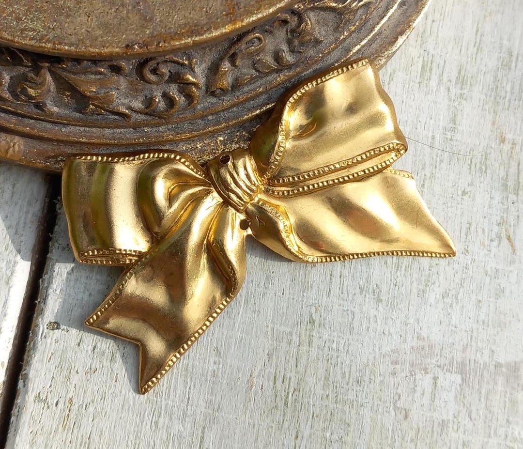 Ribbon Bow Victorian Connector Gold Brass Large Bow 48x30mm Vintage ...