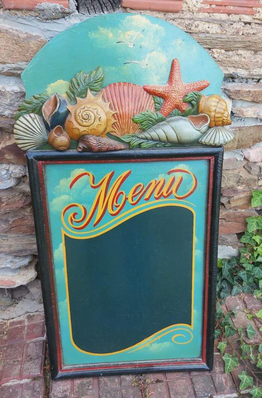 Old French Restaurant MENU Sign Wooden Sign and Embossed Shells Old ...