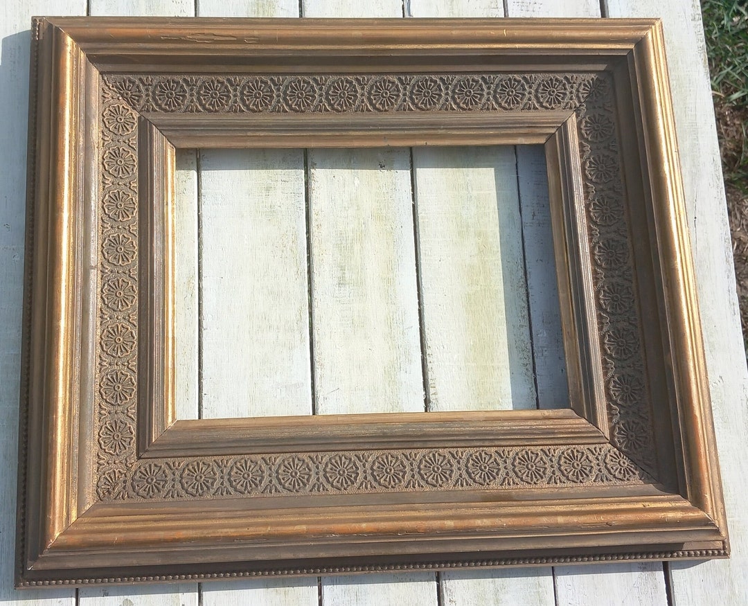 Antique Heavy Wooden Frame With Golden Patina Carved Frame With ...
