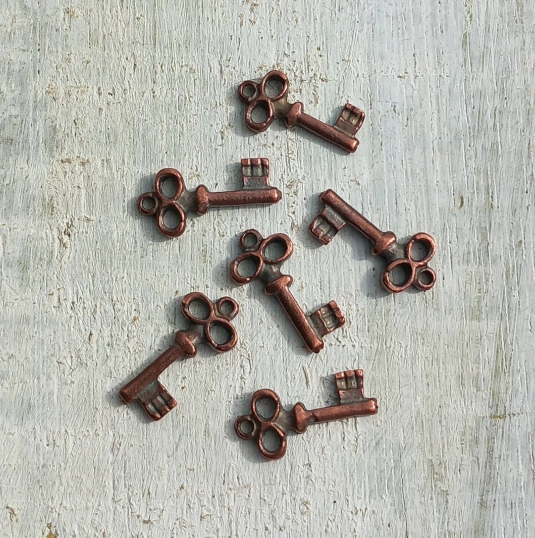 Miniature Keys Set of 6 Brass Miniature Keys With Pink Copper - Etsy