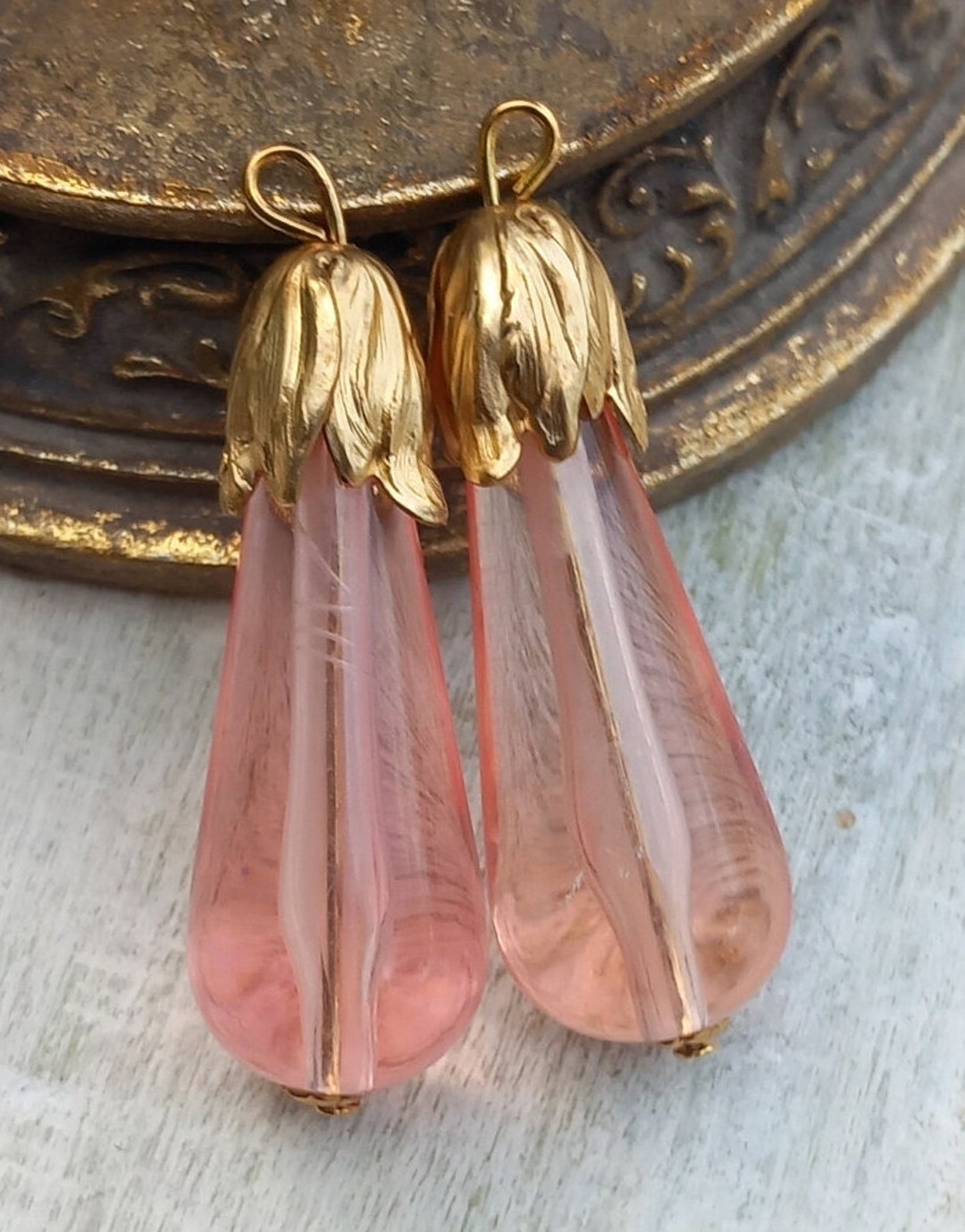 Vintage Dangle Beads Drops Light Pink Antique Tulips Bead Pendants - Etsy