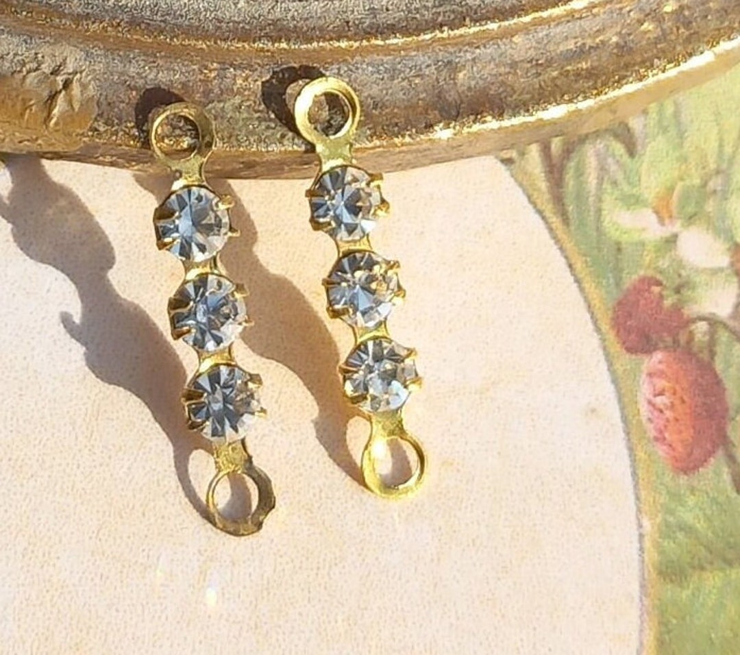 Crystal Glass Rhinestone Wand Connectors Set in a Golden Brass - Etsy