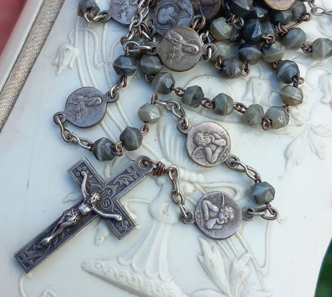 Old Rosary 19th Century Miniature Angel Medals Cut Glass Beads - Etsy