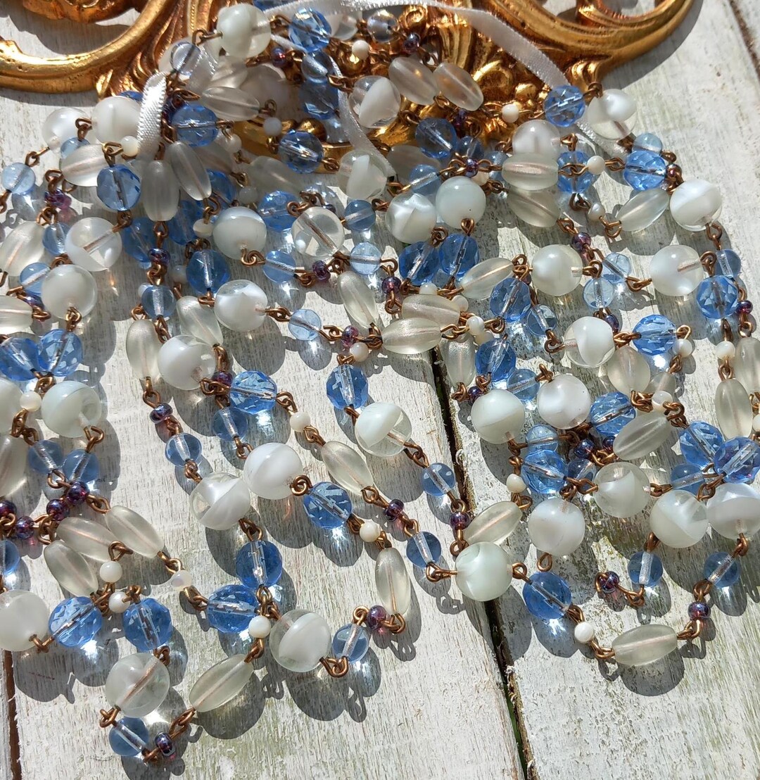 2.75 Meters Old Vintage Beaded Chain Glass Beads Gold Brass Mesh ...