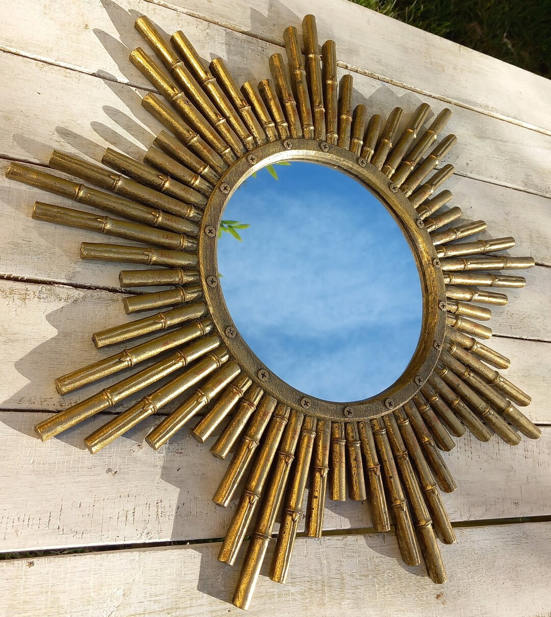Sun Mirror 48cm Bamboo Style Needles Golden Sunburst Mirror Large Sun ...