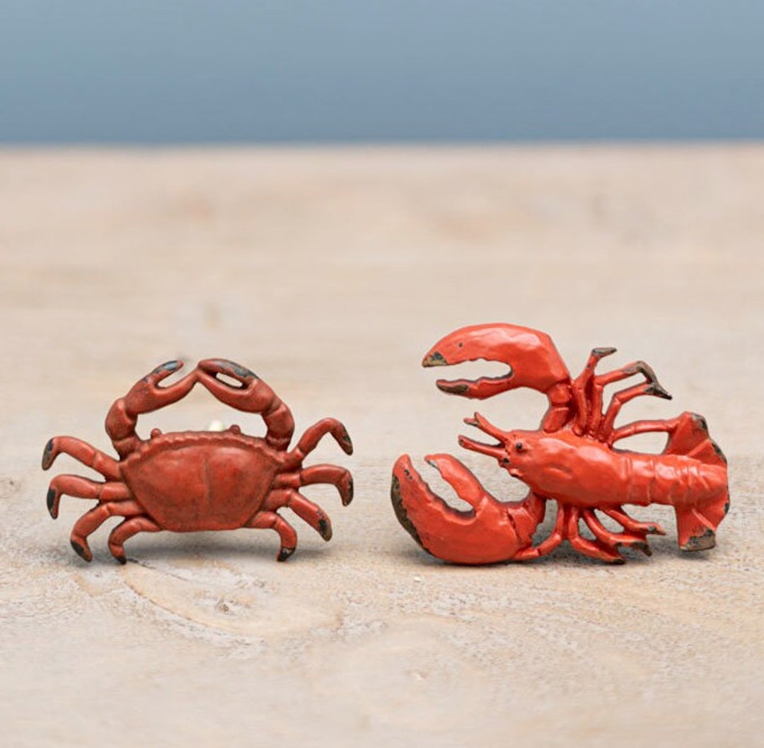 Red Crab and Lobster Drawer Handles Metal Drawer Knobs Crab and Lobster Door Knobs Crab and ...