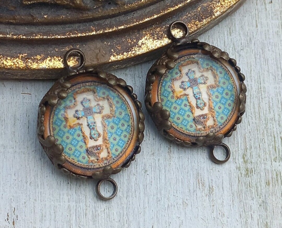 Catholic Cross Connectors Chromo Image Under Glass Connectors - Etsy