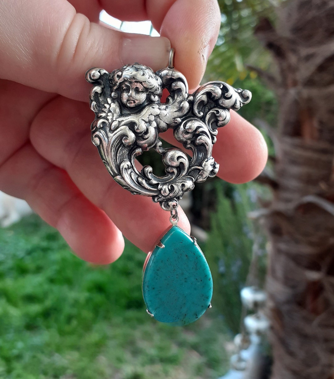 Baroque Rococo Angel Pendant Art Nouveau Cherub Pendant - Etsy