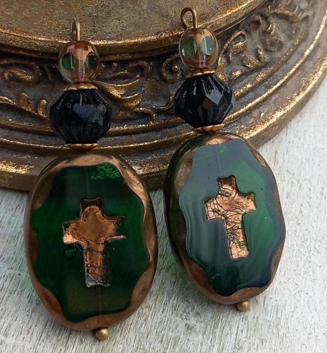 SALES / Ex Voto Religious Pendants Catholic Cross Glass Bead Pendants ...