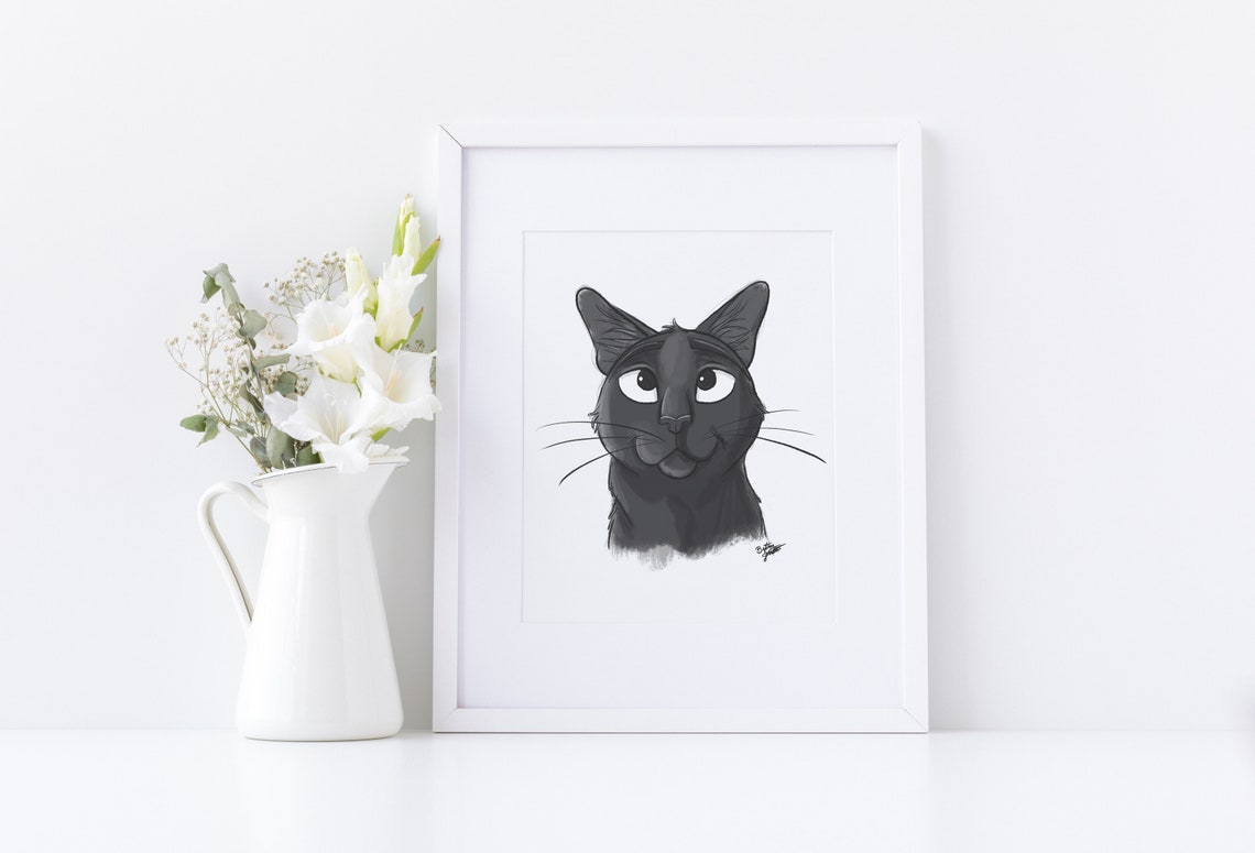 Black Cat Print, Cat Art, Cat Office Decor, Black and White Print, Cat ...