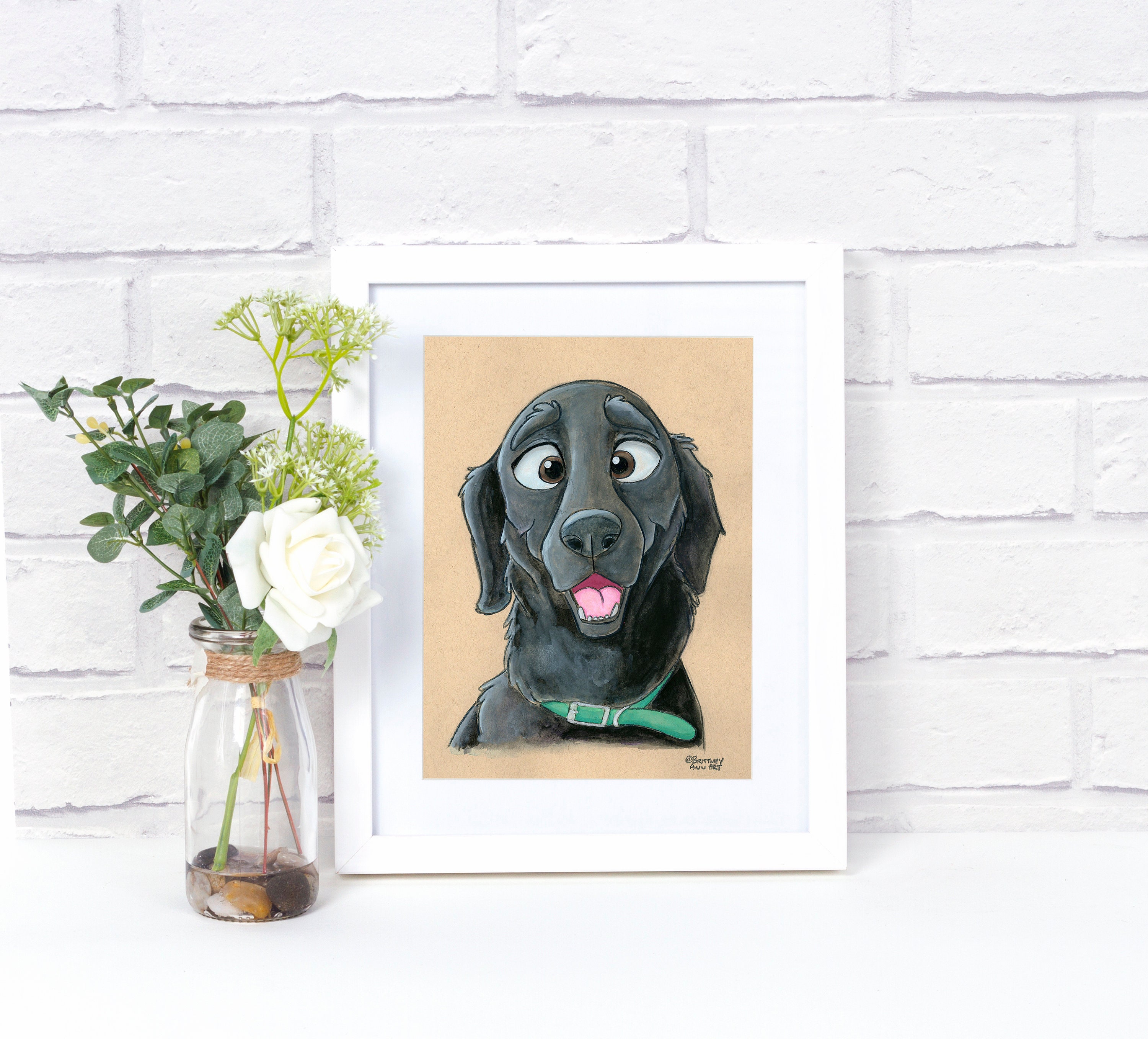 Black Labrador Dog Print, Cartoon Portrait, Black Labrador Retriever ...