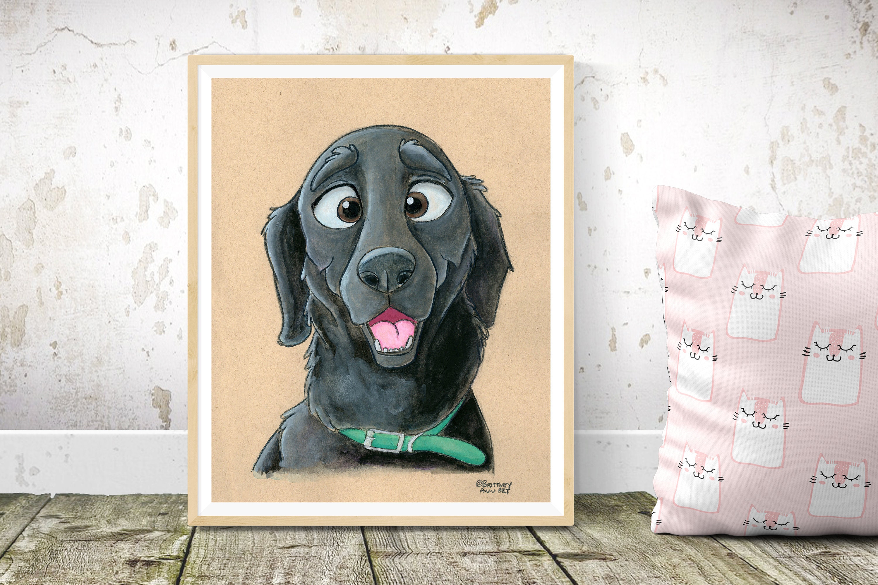 Black Labrador Dog Print, Cartoon Portrait, Black Labrador Retriever ...