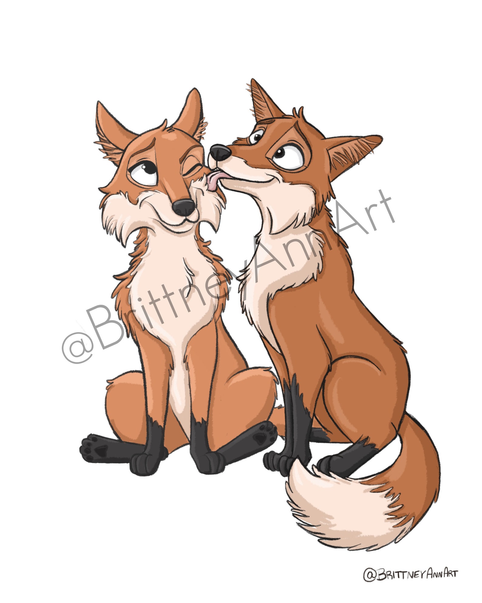 Kissing Fox Love Art Print Cute Gift for Girlfriend - Etsy