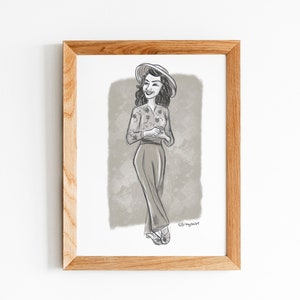 1940s Fashion Print, Vintage 1940s Fashion Illustration, 40s Black and ...