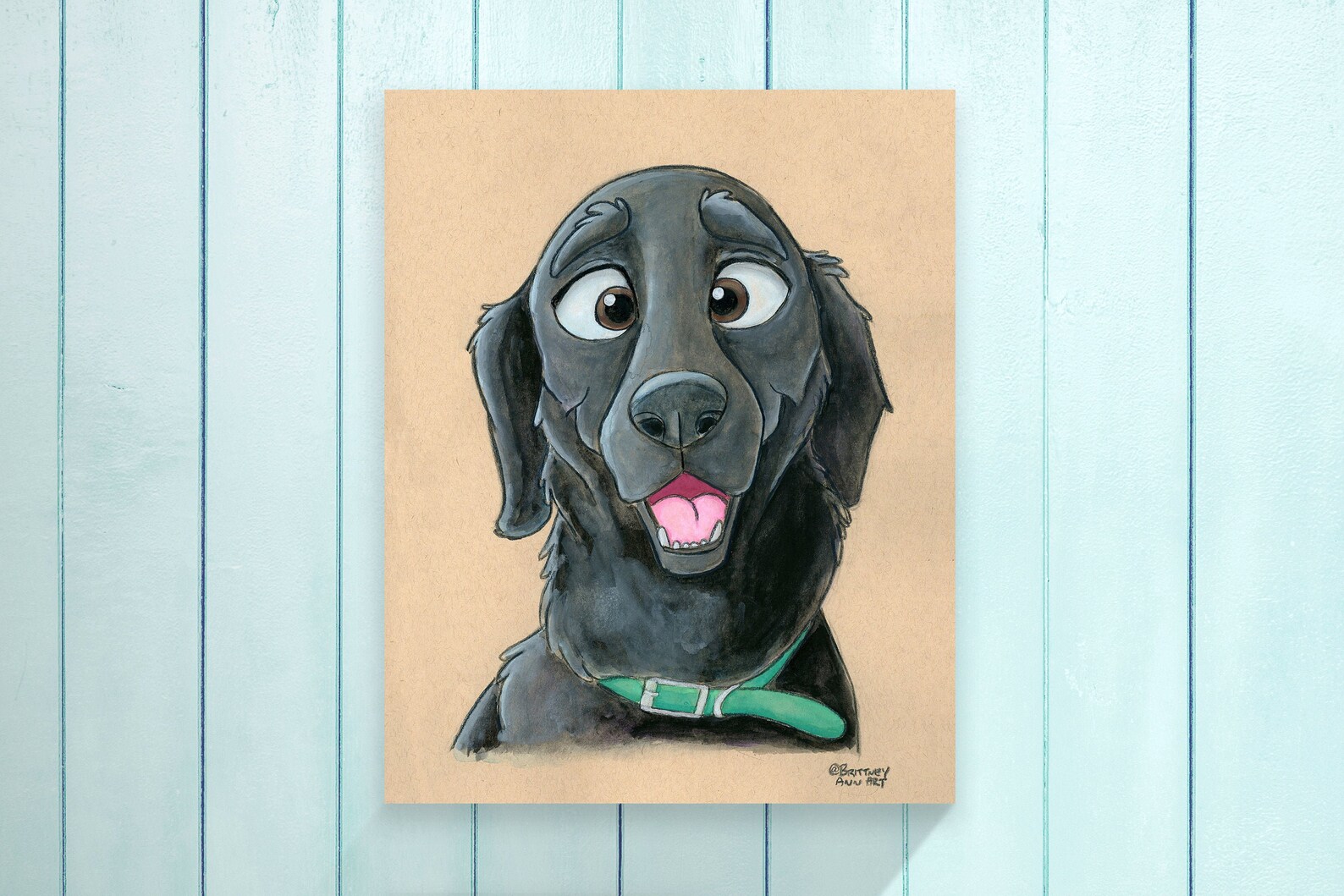 Black Labrador Dog Print, Cartoon Portrait, Black Labrador Retriever ...