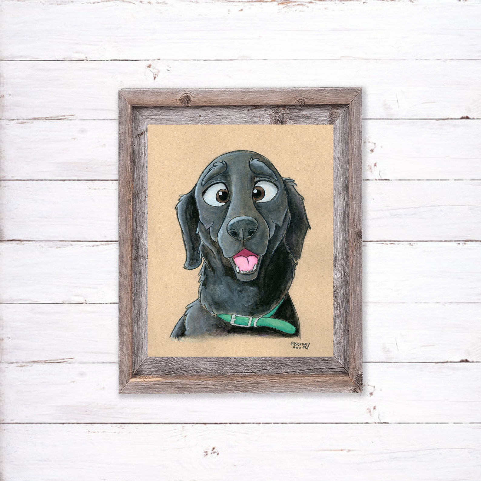 Black Labrador Dog Print, Cartoon Portrait, Black Labrador Retriever ...
