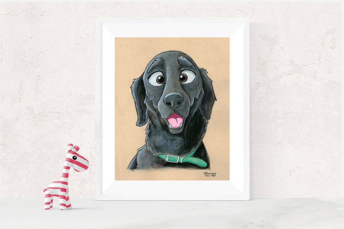 Black Labrador Dog Print, Cartoon Portrait, Black Labrador Retriever ...