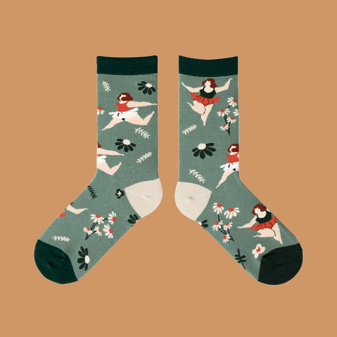 LE DANCEUR Unisex Cotton Art Crew Socks | Fun Dancer Pattern Socks ...