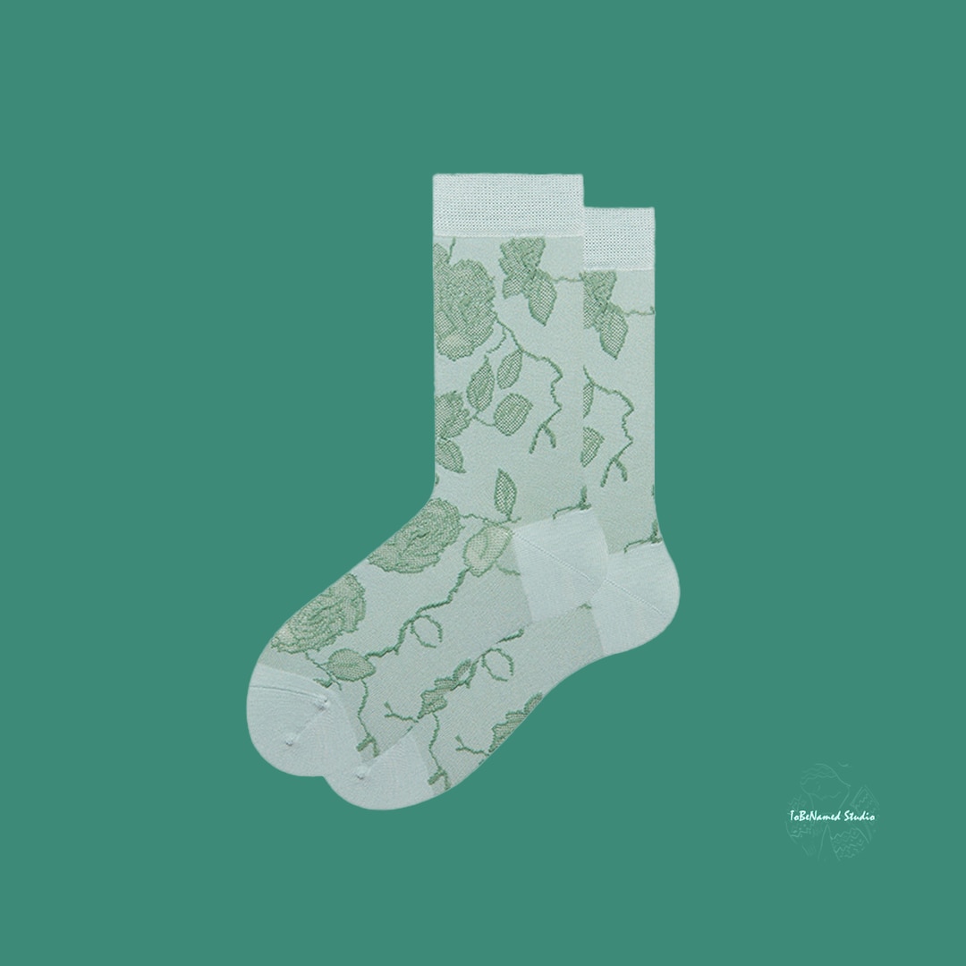 TOILE De JOUY GREEN Floral Pattern Art Socks Fun Summer Crew Socks ...