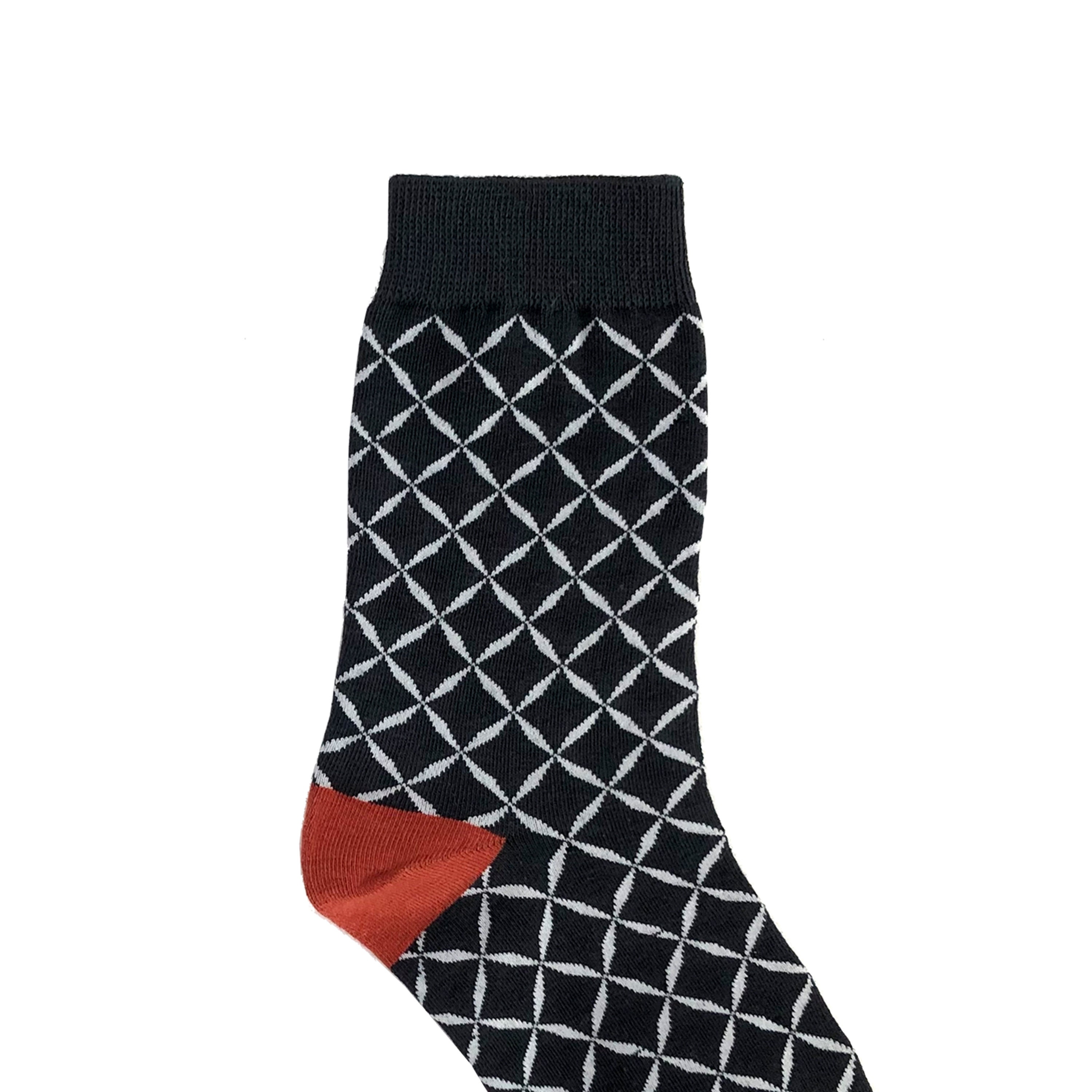 PLAYFUL RHOMBUS Harlequin Checkerboard Socks | Black White Cotton Crew ...